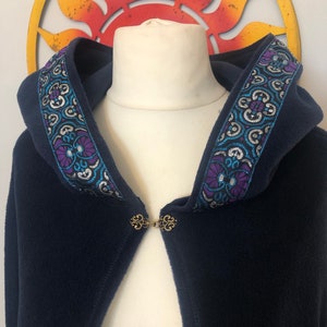 Navy Blue Anti Pil Polar Fleece Cloak With Pointed Hood and Silver ...