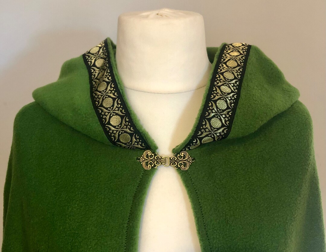 Forest Green Fleece Cloak With Hood and Black /golden Trimming Goddess ...