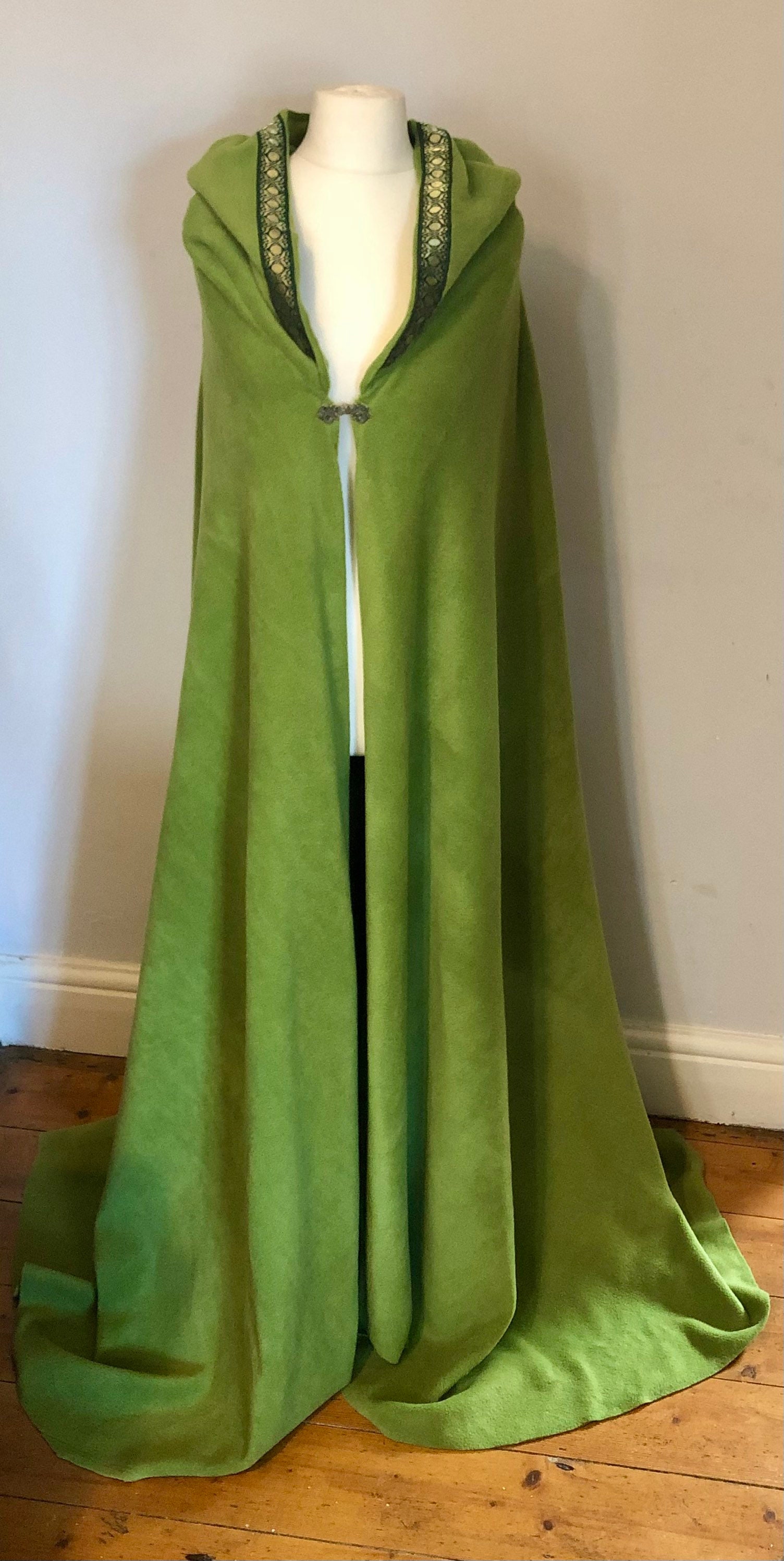 Sage Green Anti Pil Polar Fleece Cloak With Rounded Hood and Golden ...
