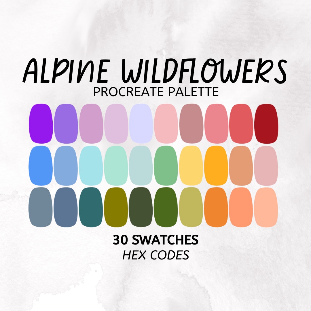 Alpine Wildflowers Procreate Color Palette | 30 Swatches (digital ...