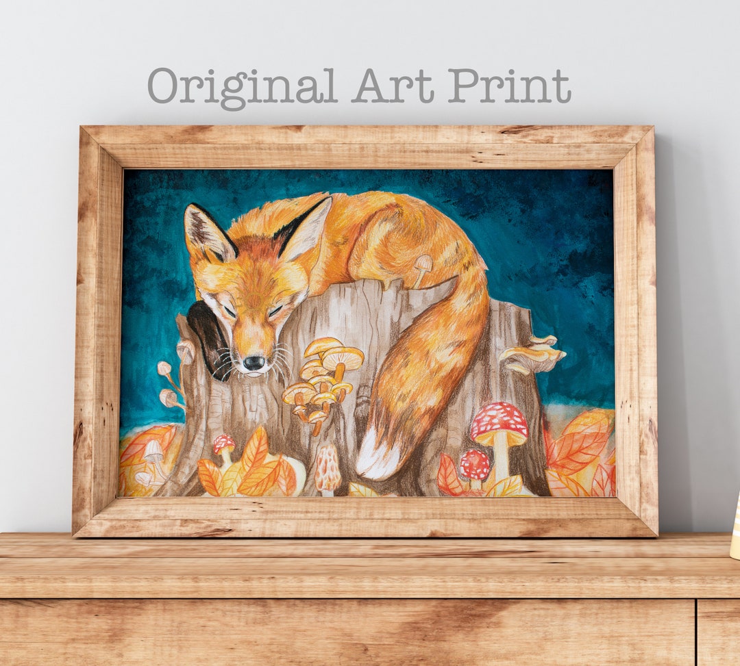 Gold Sun Fox Print - Gold Leaf Print - Original Animal Art - Wildlife ...
