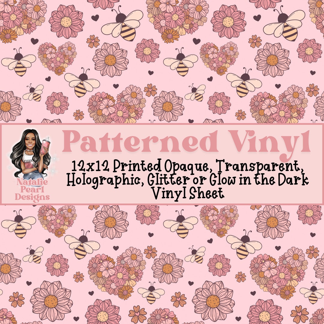 12x12 Blush Flowers & Bees Patterned Vinyl Sheet, Permanent Adhesive ...