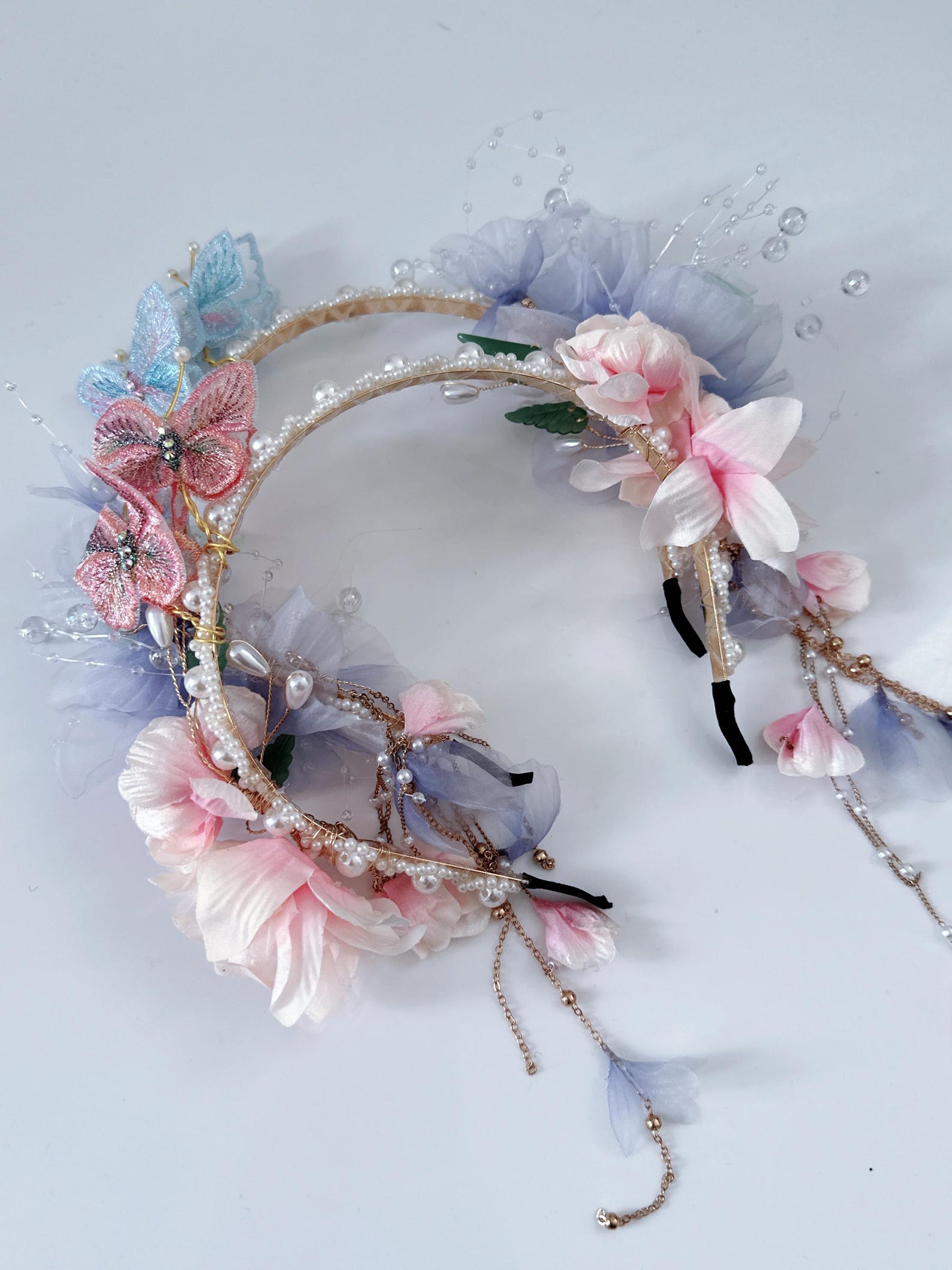 Women Girls Pink Blue Pearl Aesthetic Fancy Butterfly Flower Floral ...