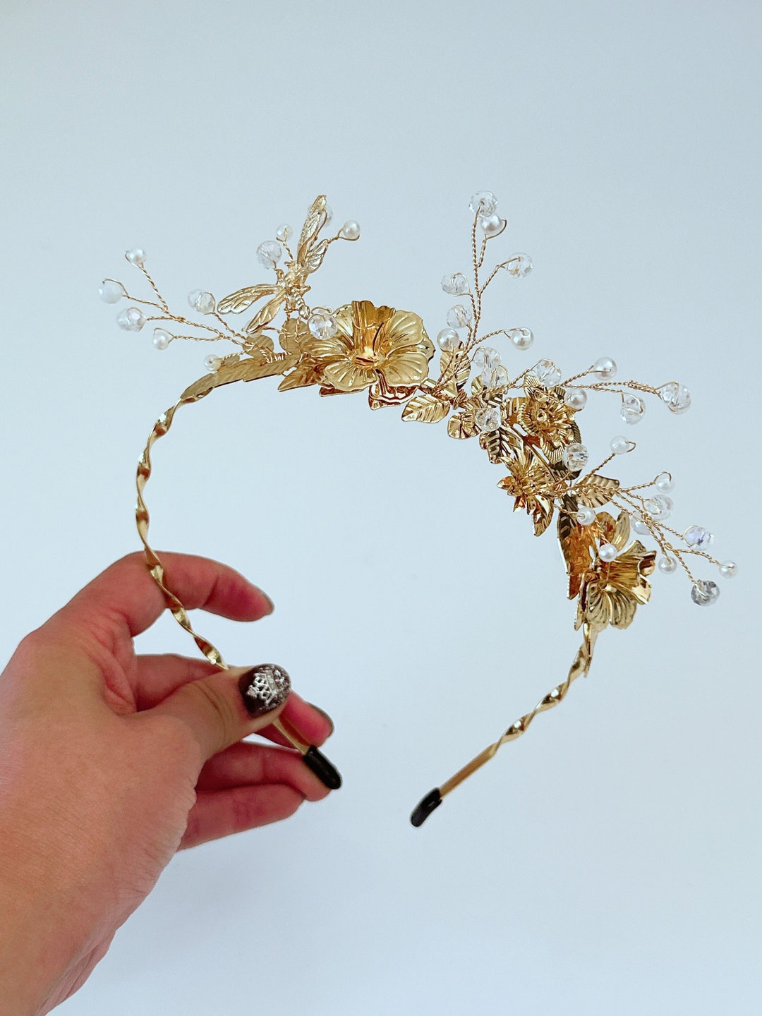 Women Lady Girls Elegant Bohemian Boho Chic Gold Floral Leaf Bride to ...