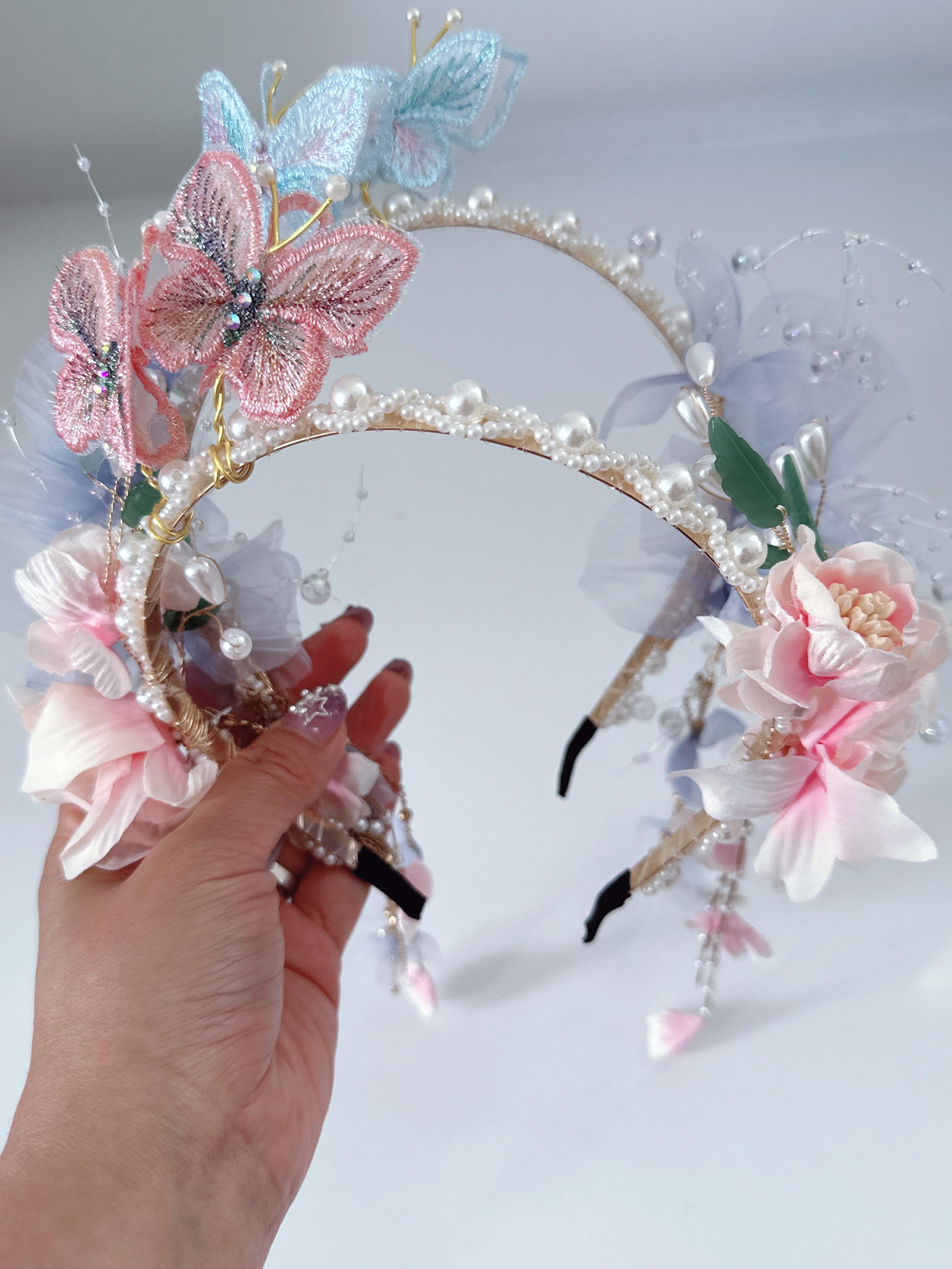 Women Girls Pink Blue Pearl Aesthetic Fancy Butterfly Flower Floral ...