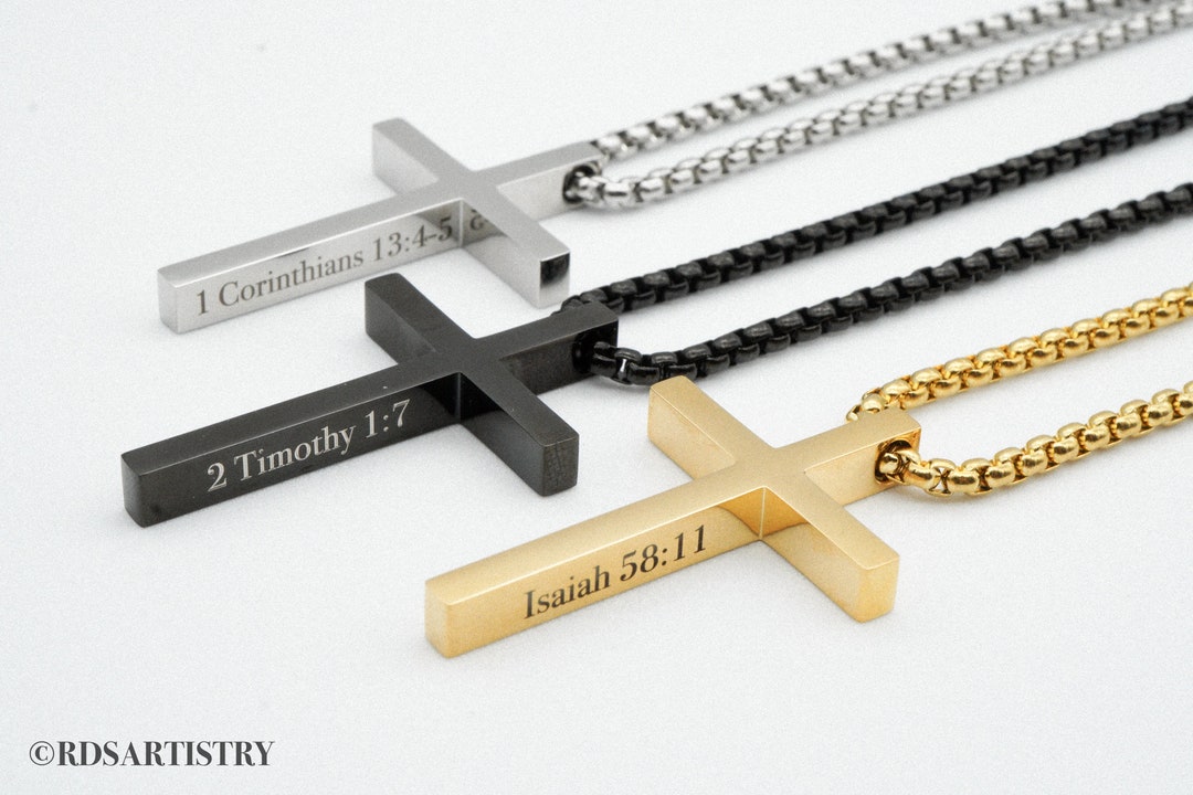 Men's Cross Necklace / Faith Necklace / Personalized Scripture / Men's ...