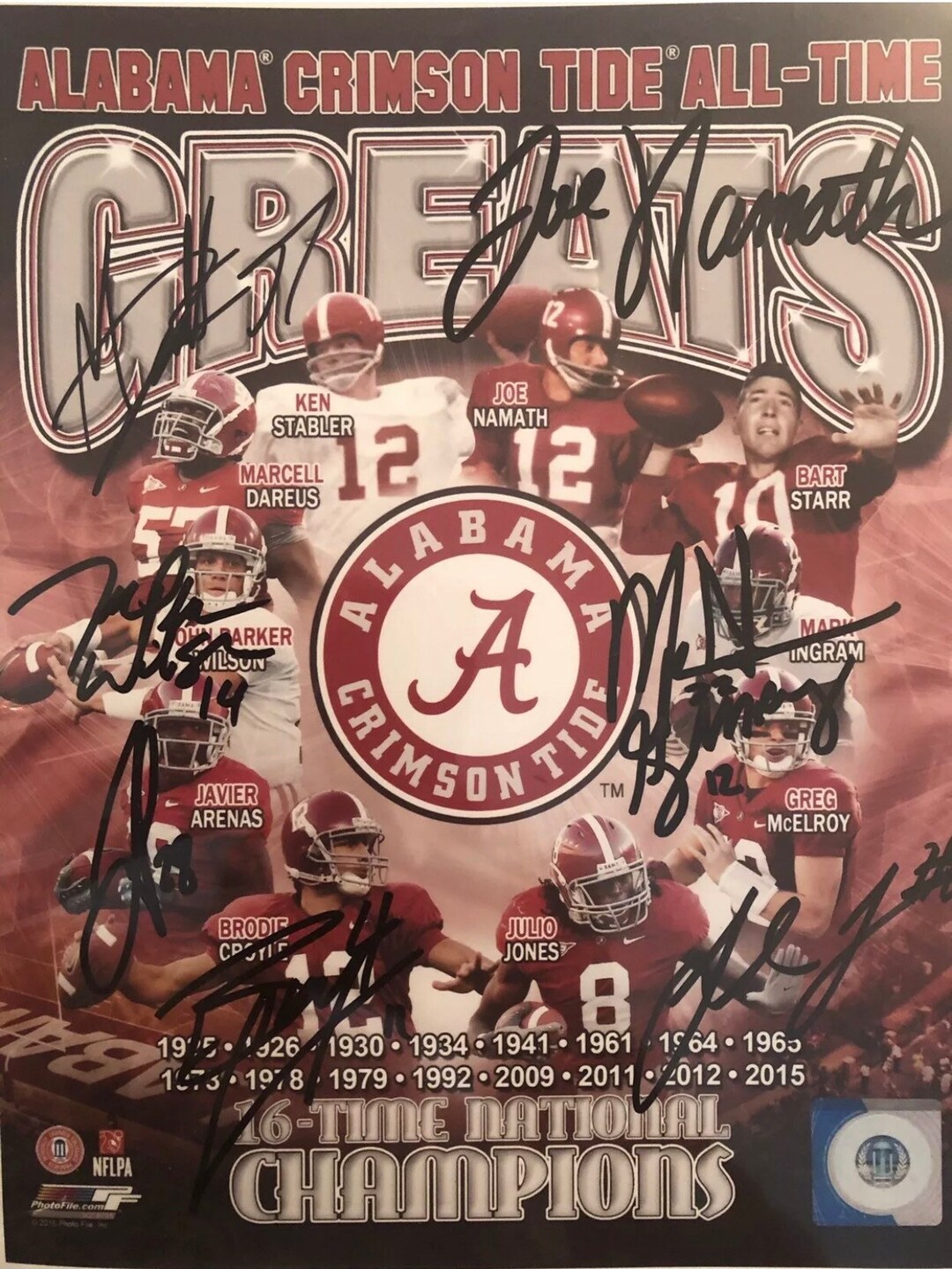 Alabama Legendary Greats Signed 8x10 Photo Namath Ingram Julio Areanas ...