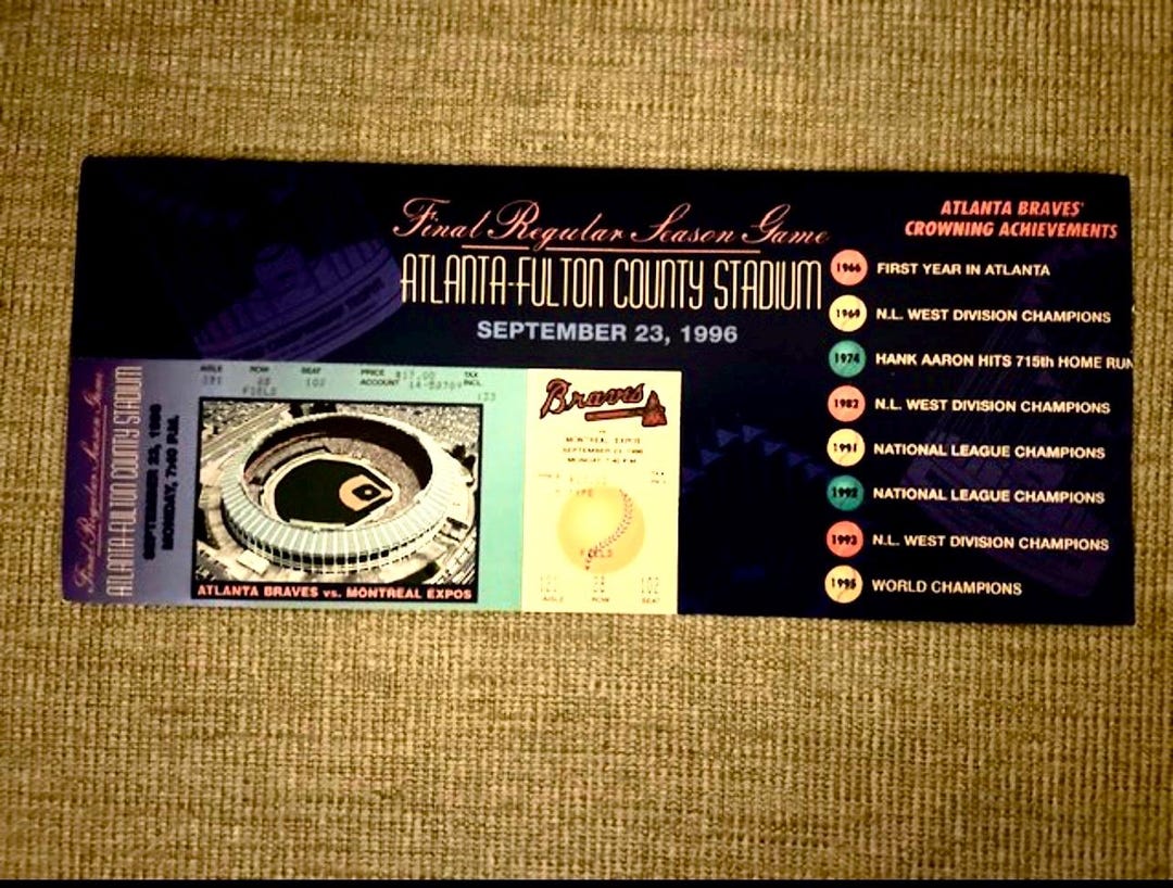 Commemorative Ticket Last Game Atlanta Braves Fulton County Stadium - Etsy
