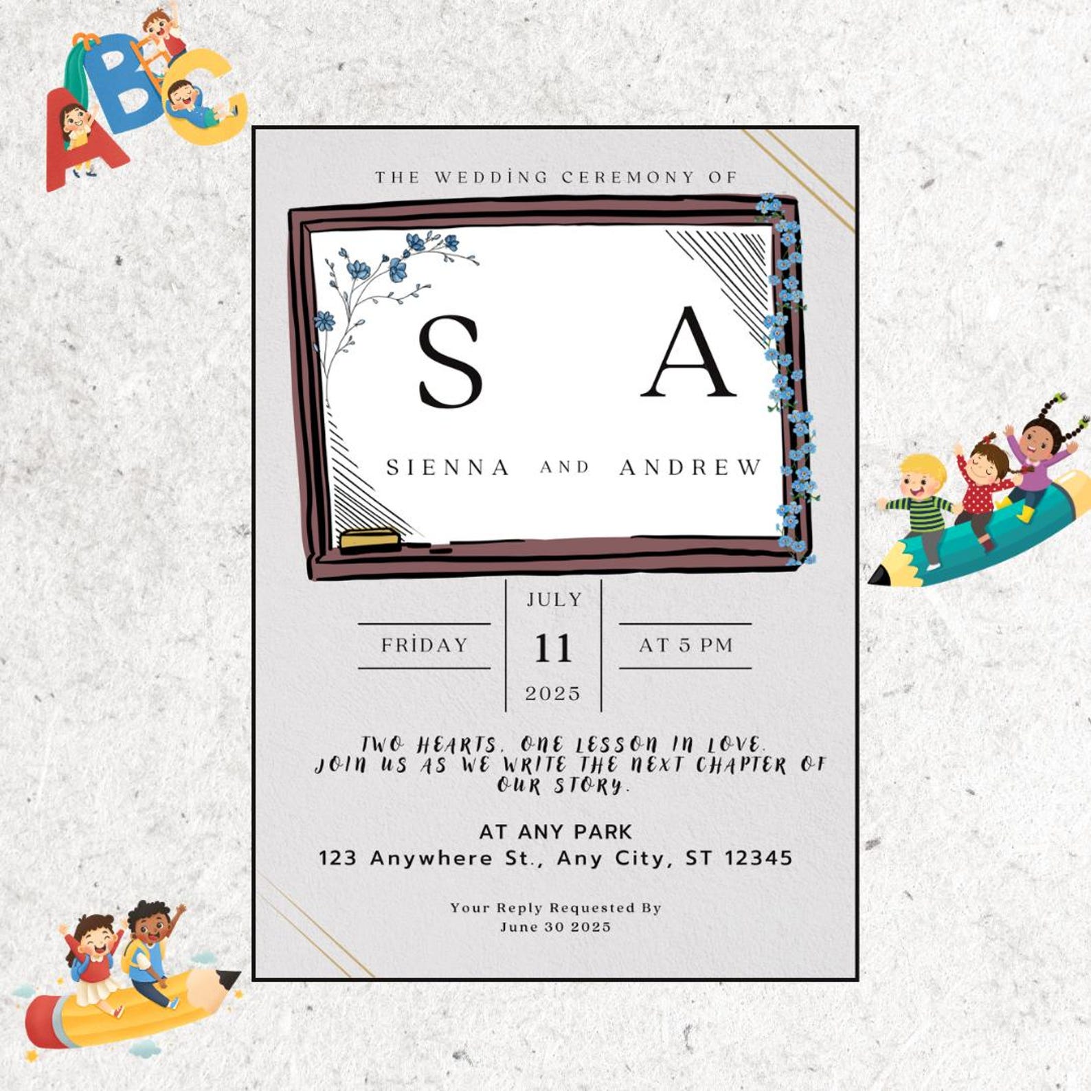 Teacher Wedding Invitation Template – Editable Canva Wedding Invite ...