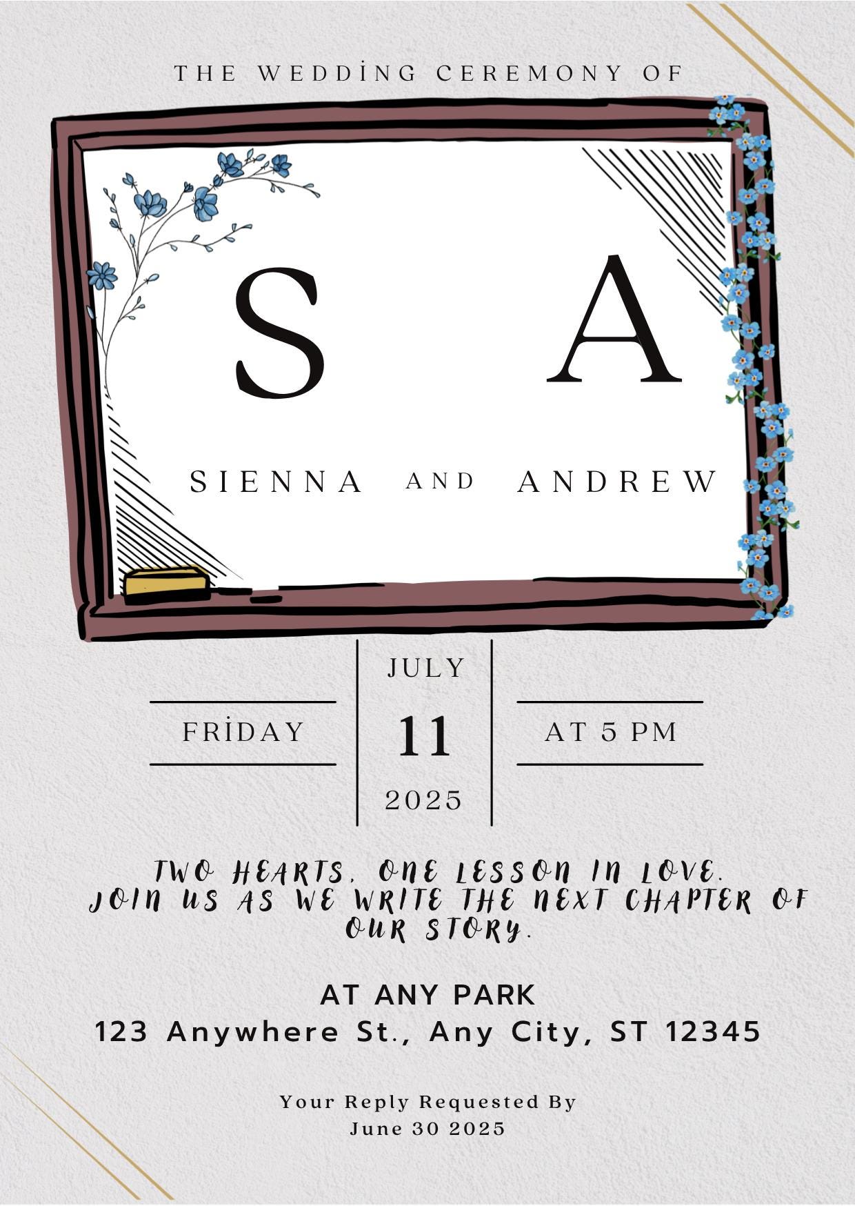 Teacher Wedding Invitation Template – Editable Canva Wedding Invite ...