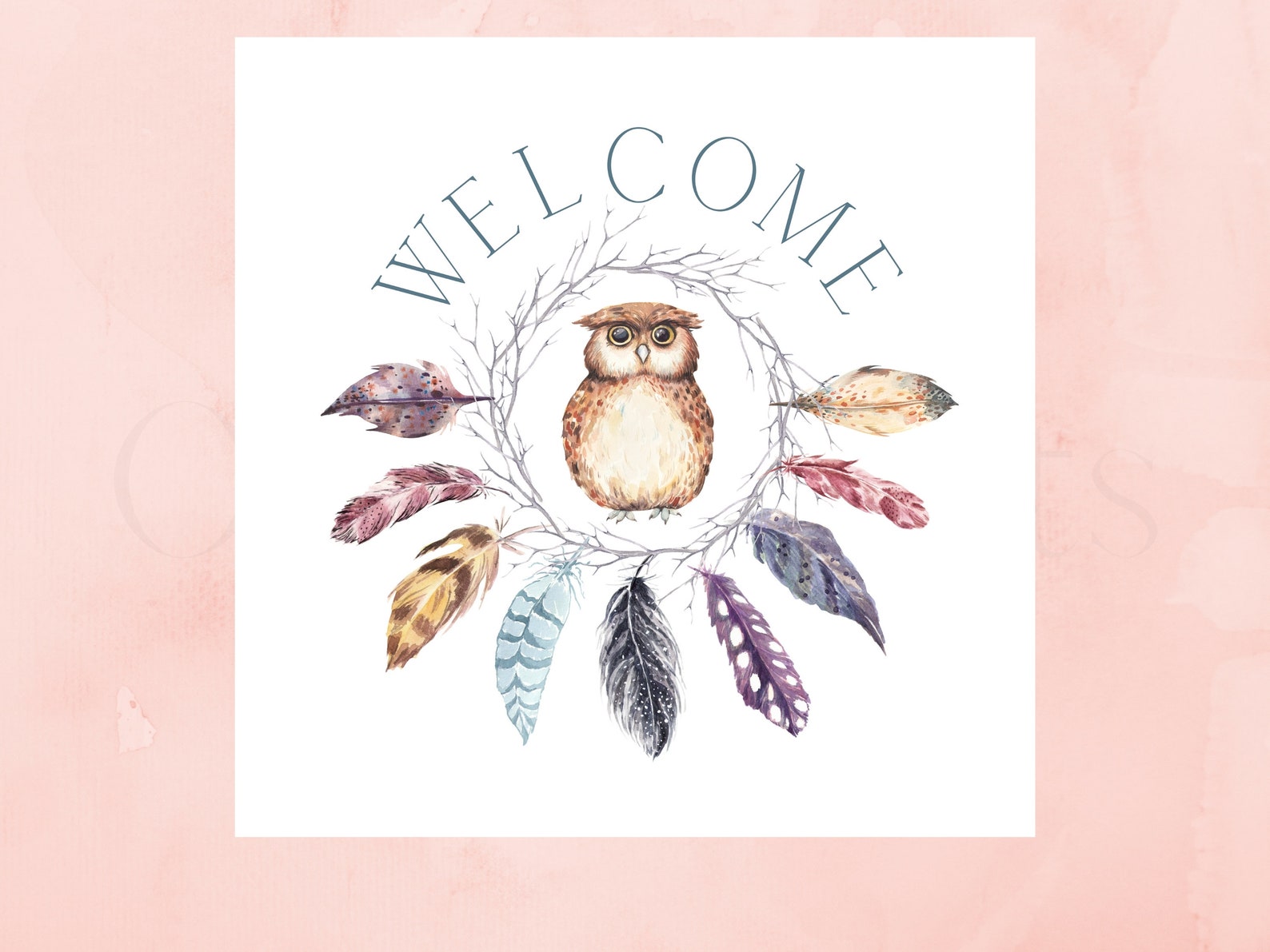Owl WELCOME Sign, Feather Wall Art, Guest Room Wall Art, DIGITAL Print ...