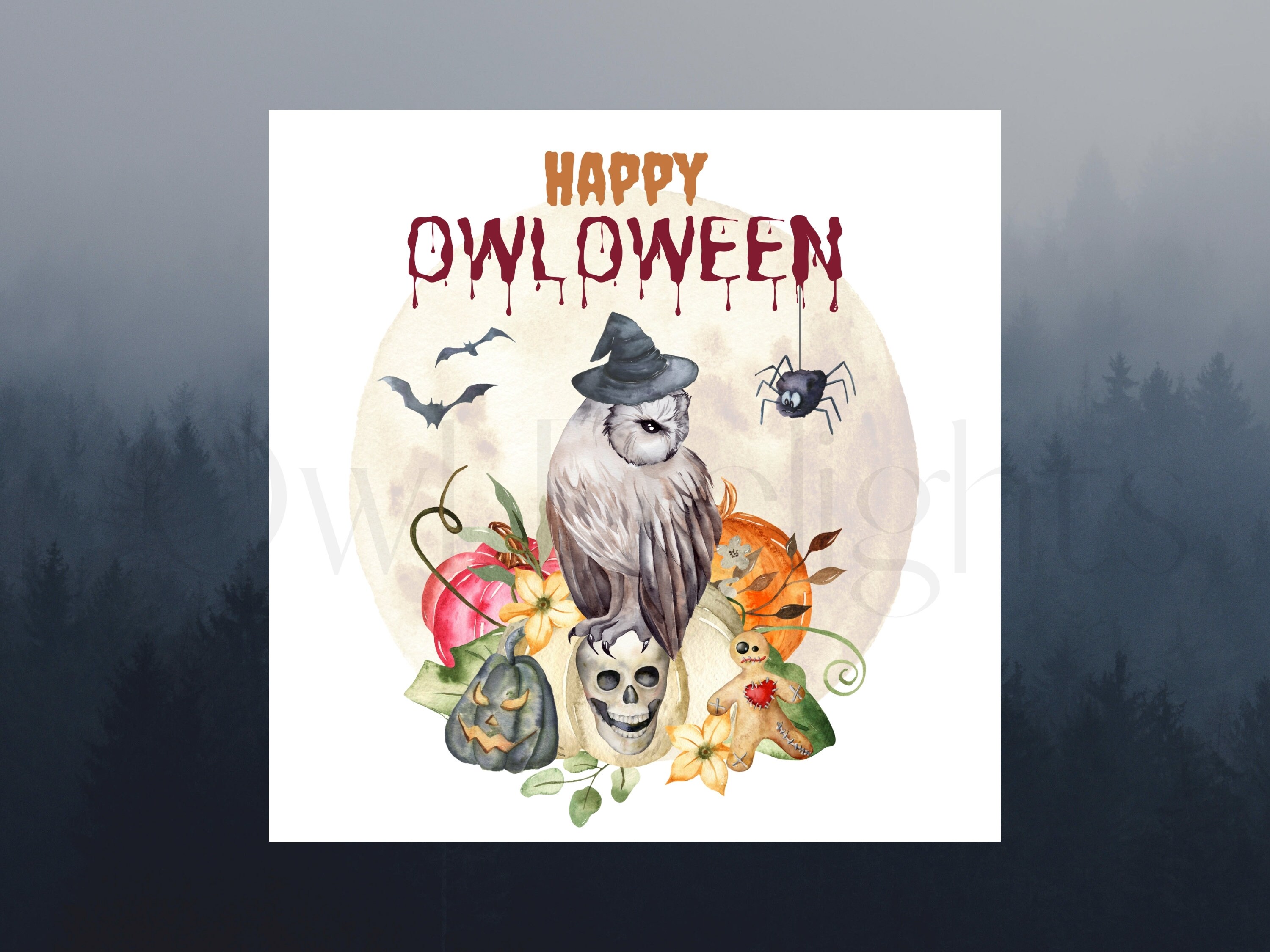 Square Happy Owloween Art Printable, Colorful Wall Art for Halloween ...