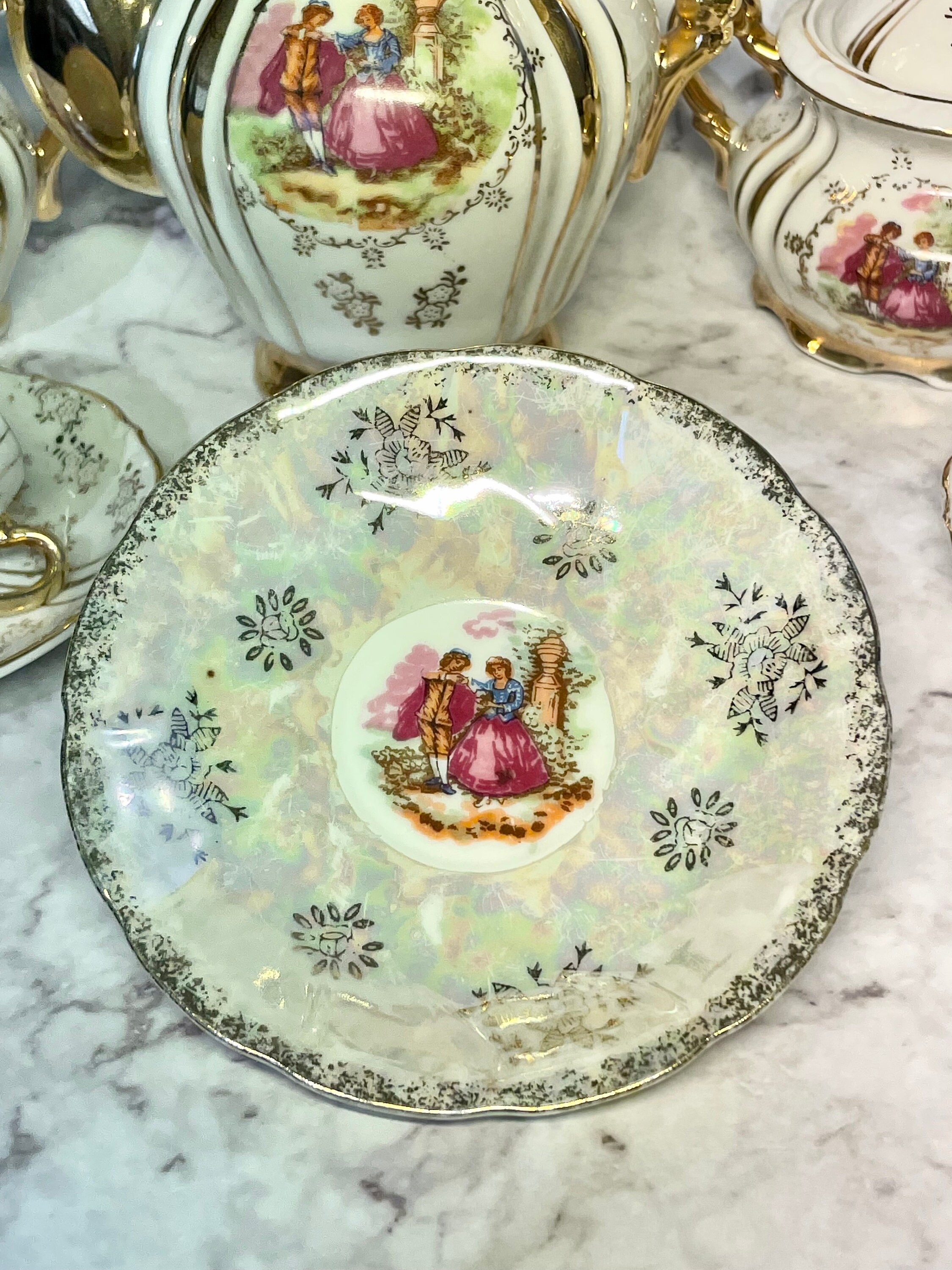 Vintage Tea Set, Courtship Scene, Gold & Beige - Etsy