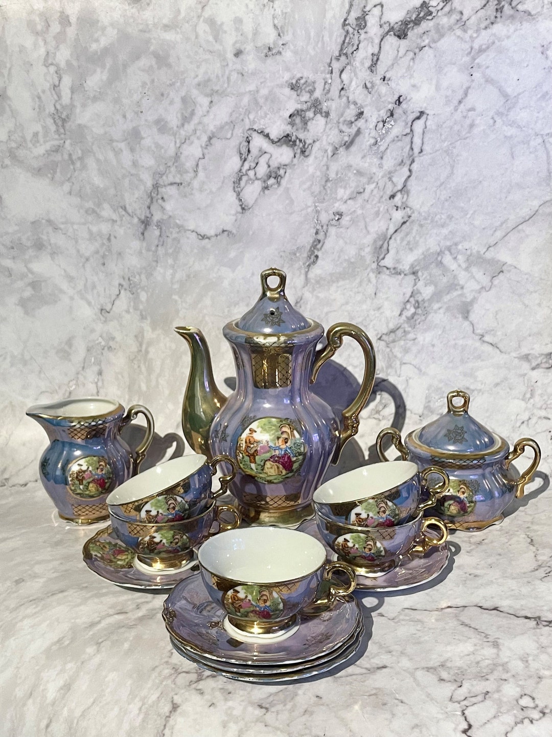 Vintage Tea Set, Courtship Scene, Fragonard, Porcelain - Etsy