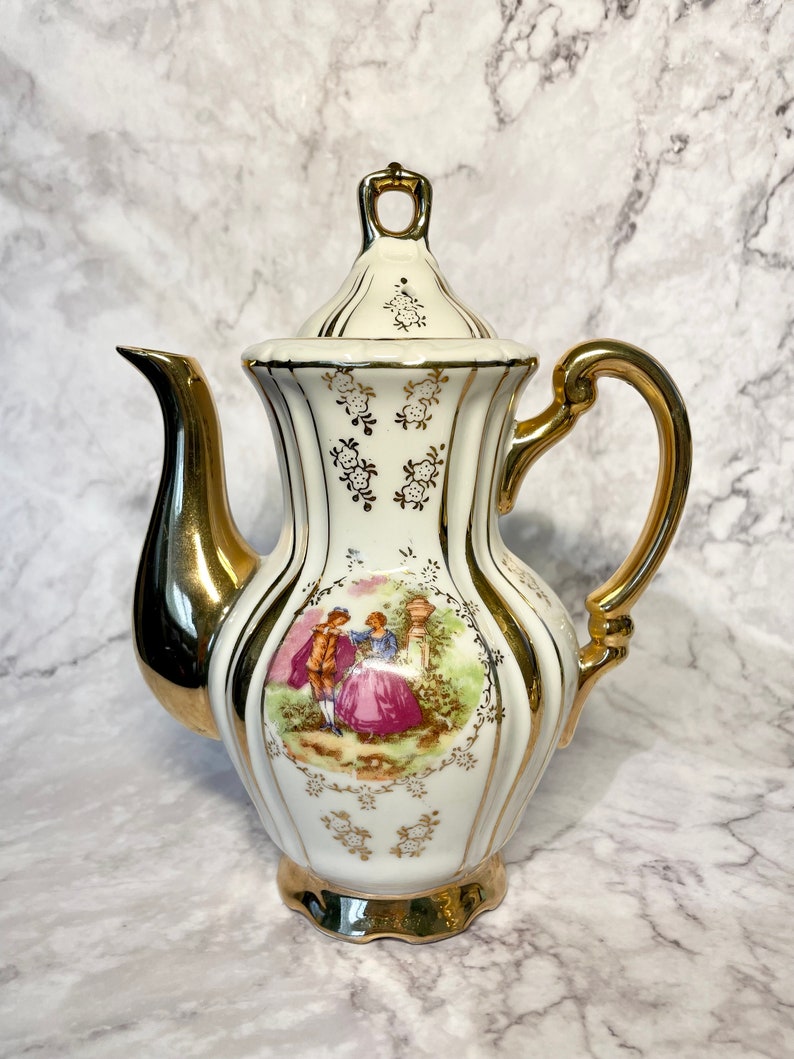 Vintage Tea Set, Courtship Scene, Gold & Beige - Etsy