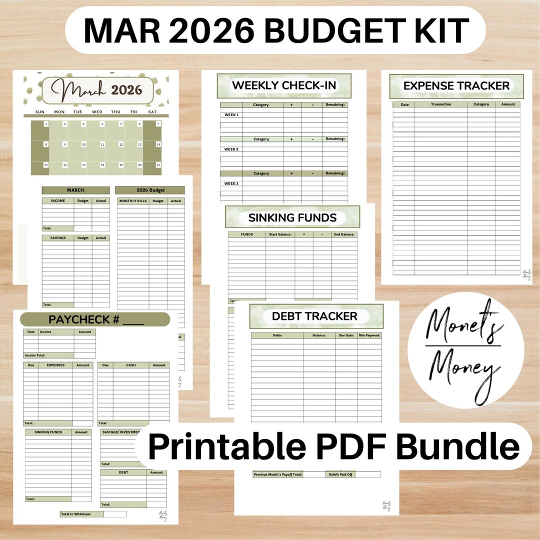 2026 March Budget Planner Kit, Budget Planner Printable, Budget ...