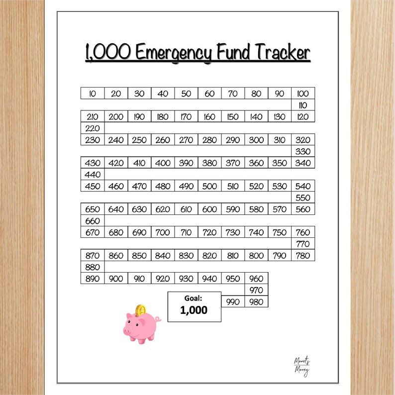 Emergency Fund Tracker 1000 Dollar Emergency Tracker - Etsy