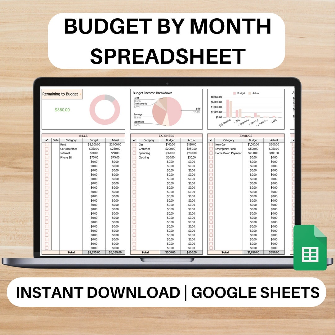 Budget by Month Template | Budget Spreadsheet | Budget Template - Etsy
