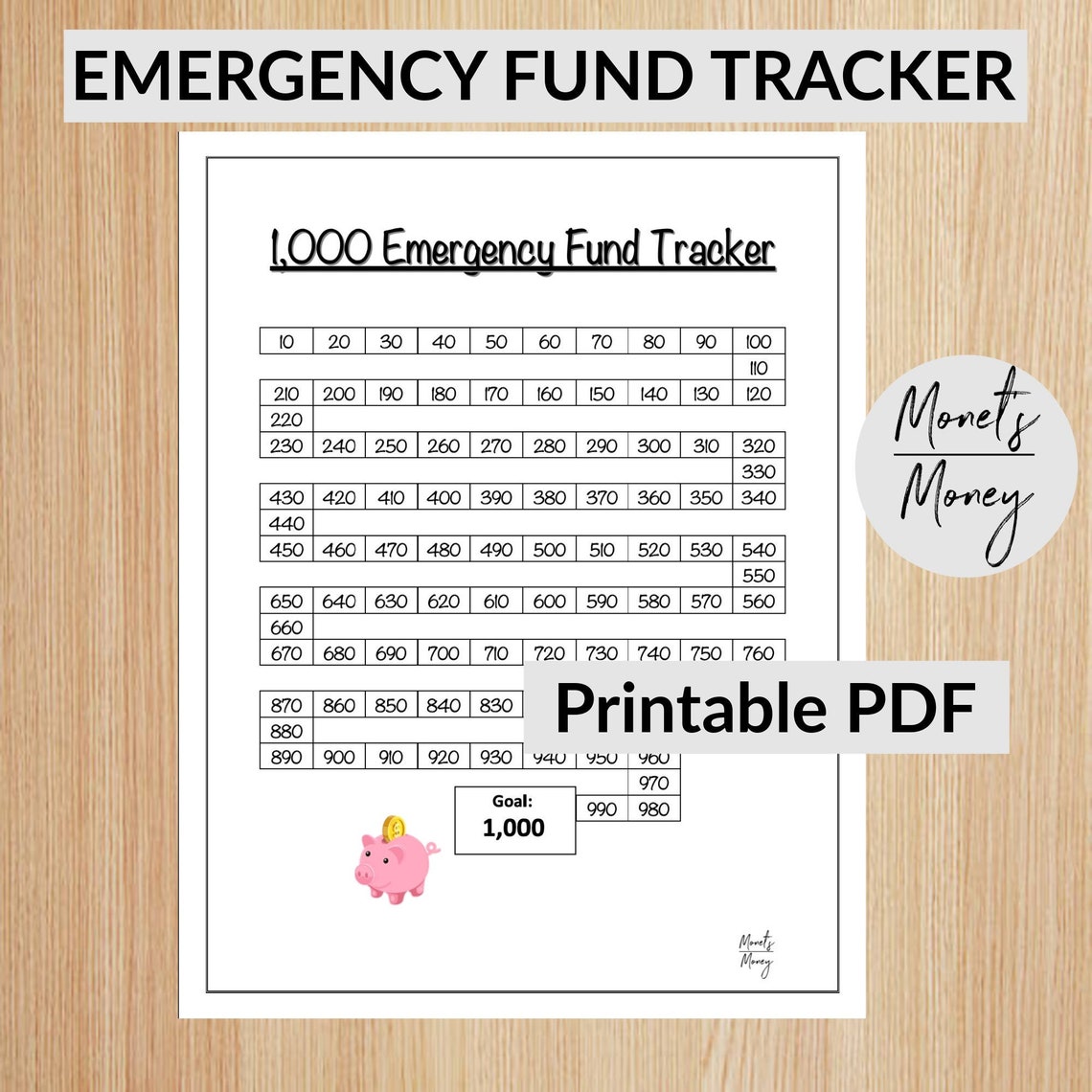 Emergency Fund Tracker 1000 Dollar Emergency Tracker - Etsy