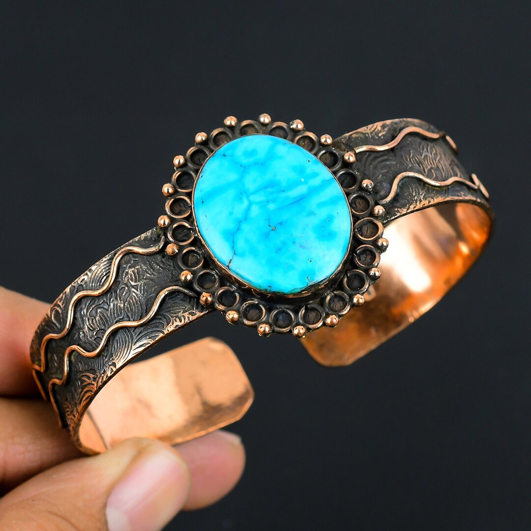 Tibetan Turquoise Copper Cuff Bracelet Tibetan Turquoise Bracelet Wire Wrapped Cuff Bracelet ...