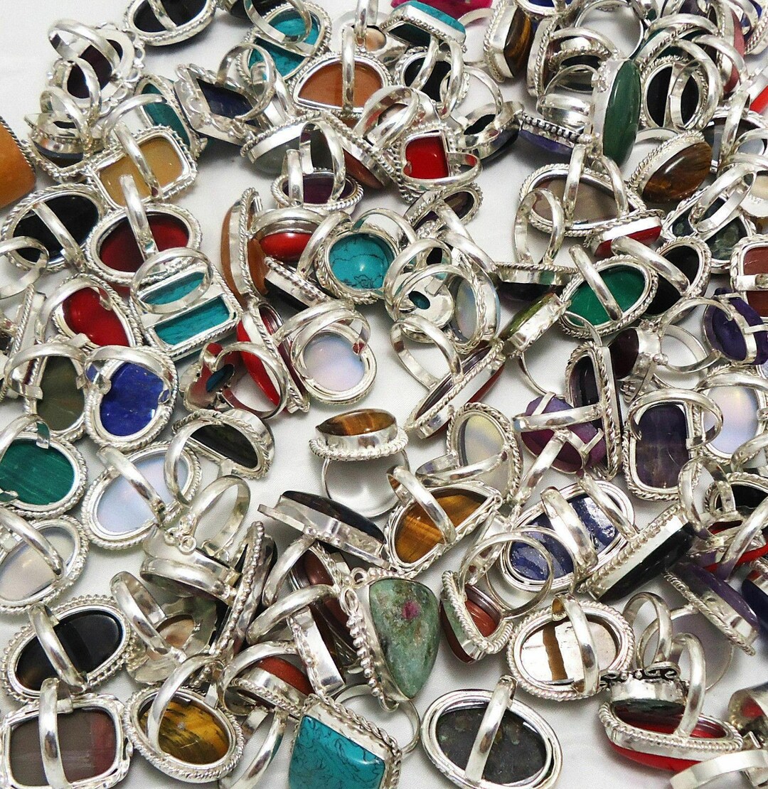 Wholesale Lot 925 Sterling Silver Plated Rings Natural Cabochon ...