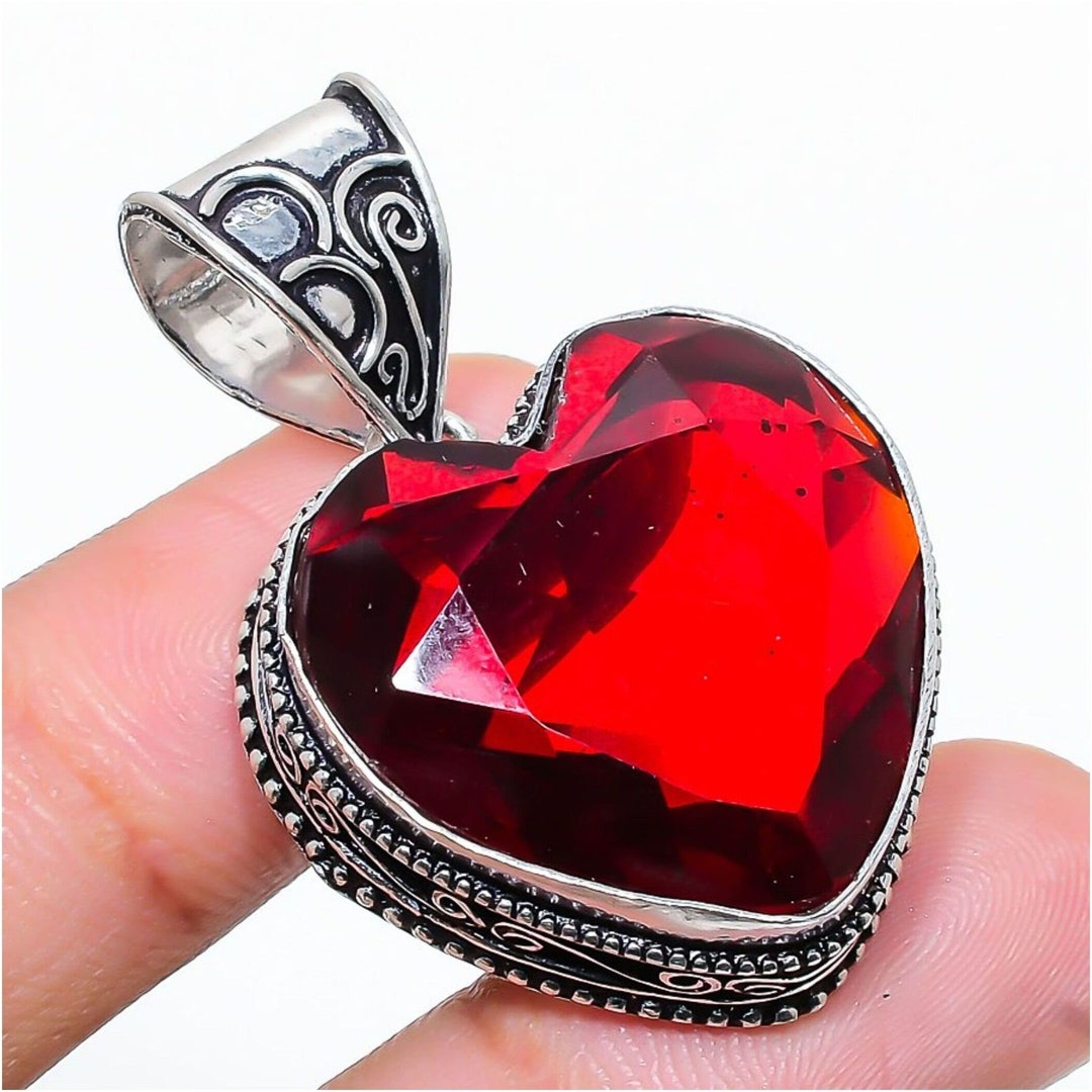Red Heart Shape Garnet Gemstone Handmade 925 Sterling Silver Pendant ...