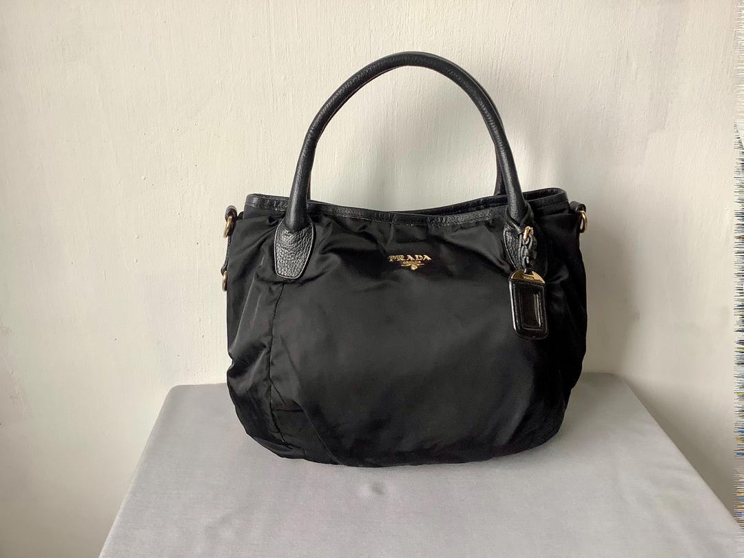 Prada Shoulder Bag Material Mix Leather and Nylon Colour Black Size ...