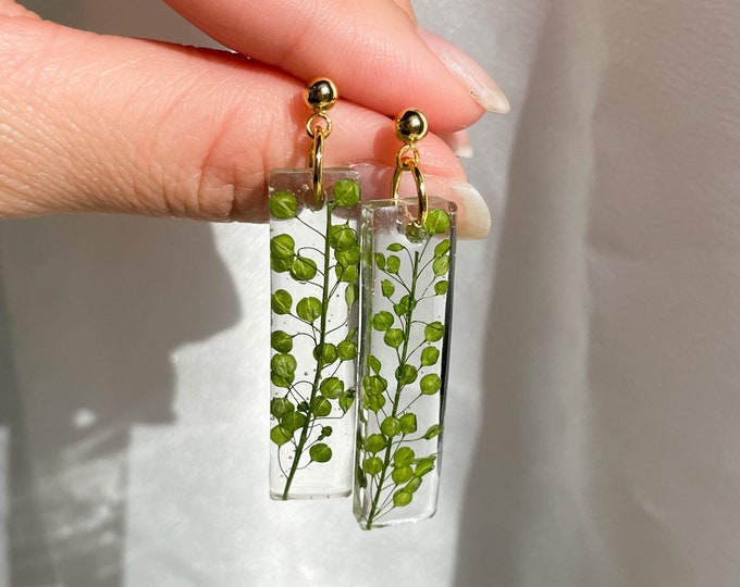 Handmade Green Forest Botanical Earring. Lepidium Plant Real Flower ...