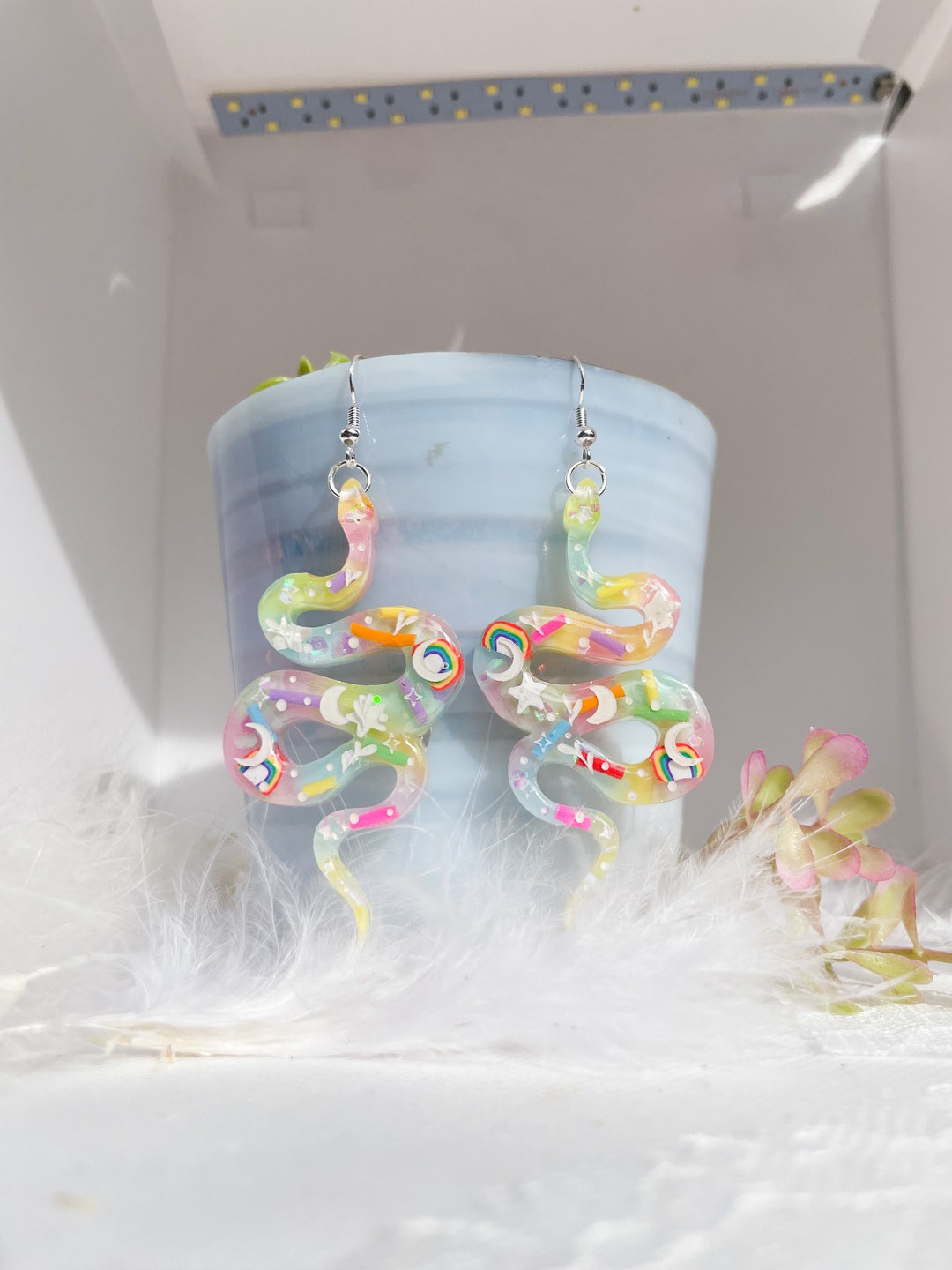Handmade Rainbow Sprinkle Snake Earrings Resin - Etsy