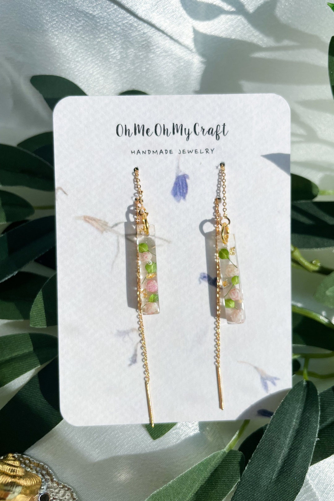 Handmade Ozothamus Flowers Threader Earrings 18k Gold Real Flowers ...