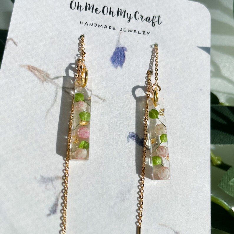 Handmade Ozothamus Flowers Threader Earrings 18k Gold Real - Etsy