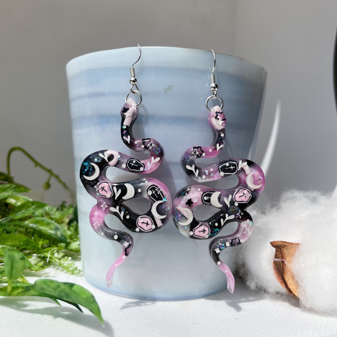 Handmade Black&pink Coffin Snake Earrings - Etsy