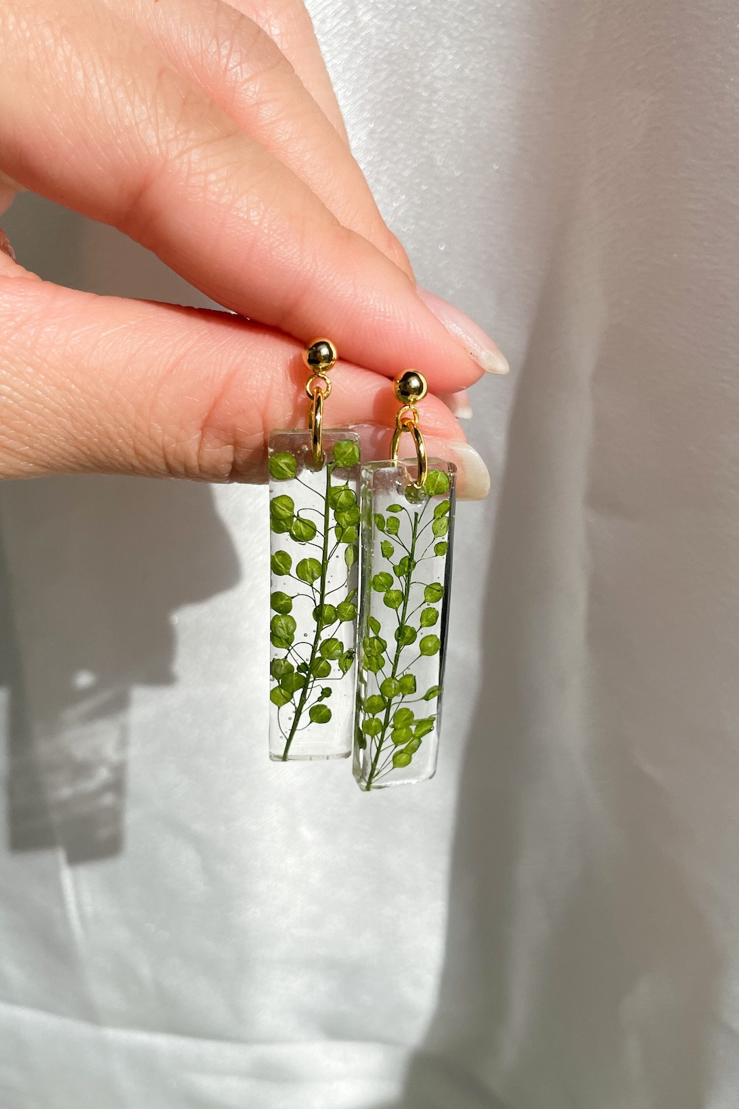 Handmade Green Forest Botanical Earring. Lepidium Plant Real Flower ...