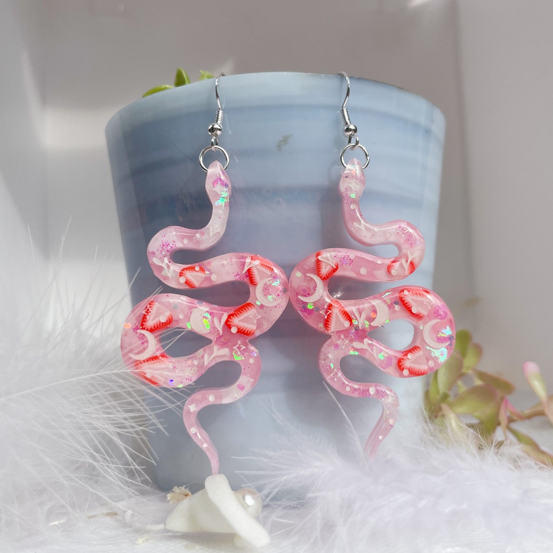 Handmade Strawberry Milkshake Snake Earrings Resin - Etsy