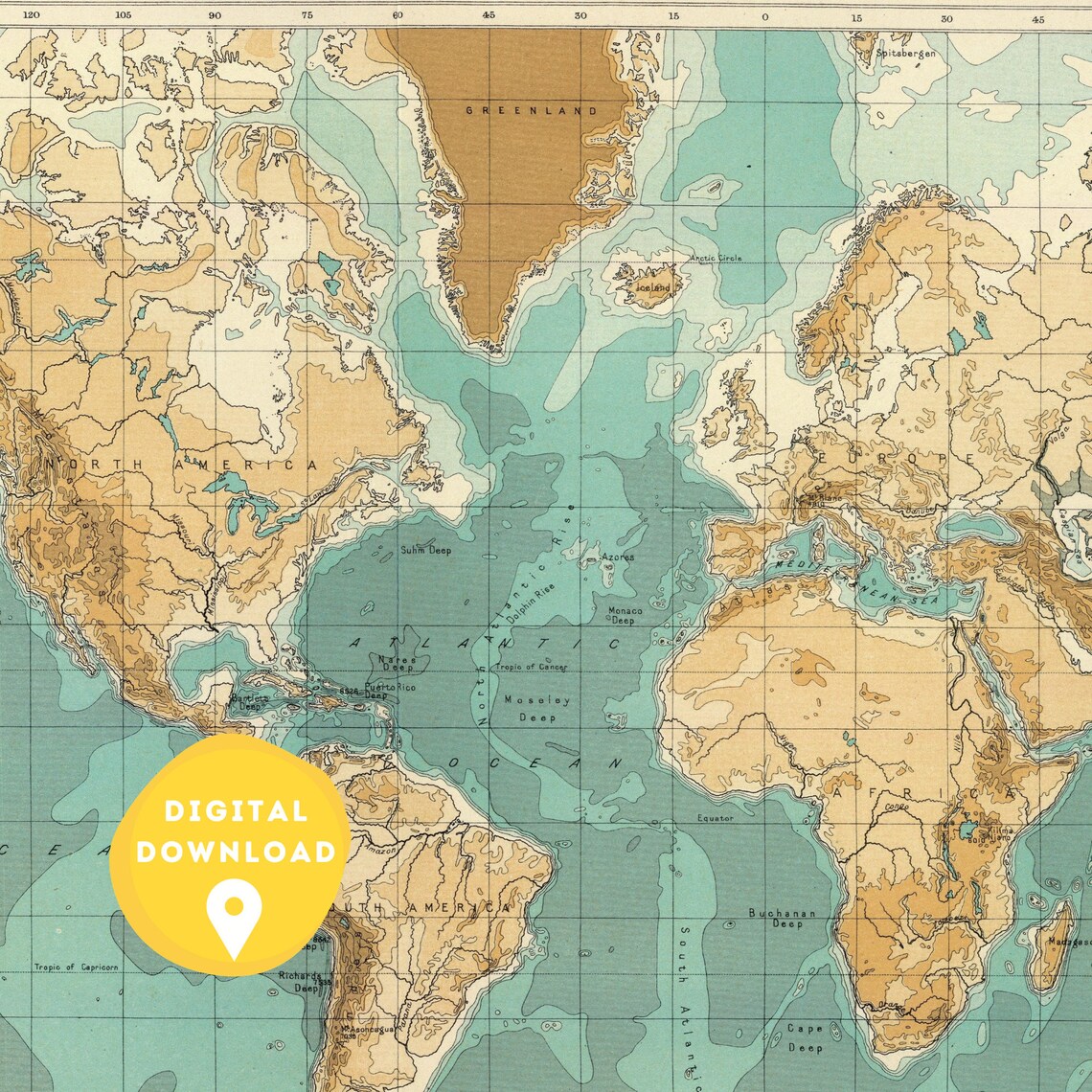 World Map Poster, World Atlas, Printable Map, World Map Countries ...