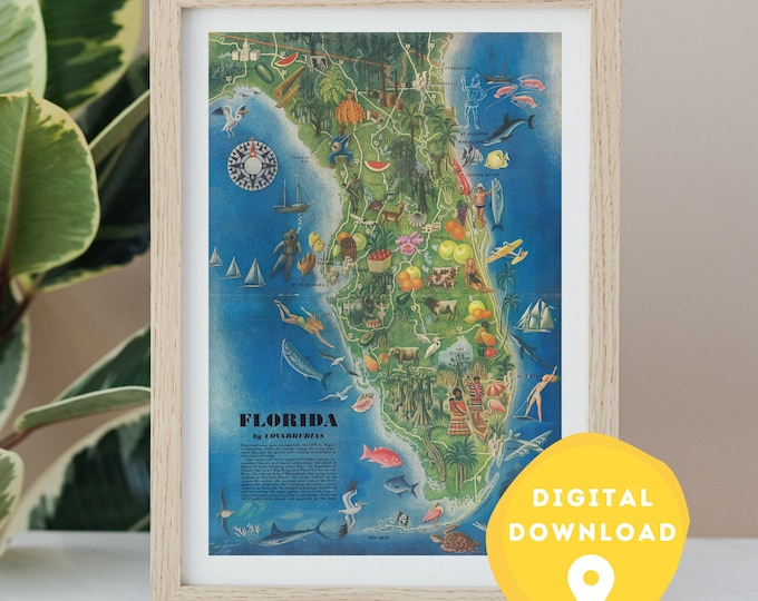 Florida Map Digital Download - Printable Map, Home Decor, Instant ...