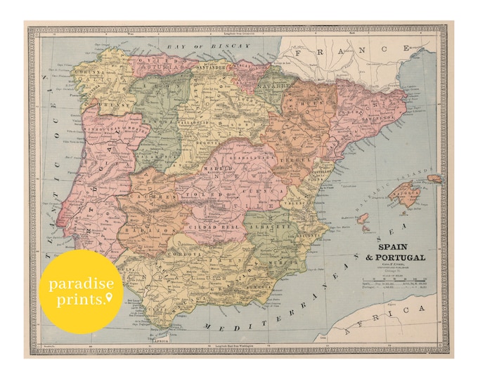 Old Spain Map 1892 Vintage Spanish Family Crests Chart Poster - Etsy