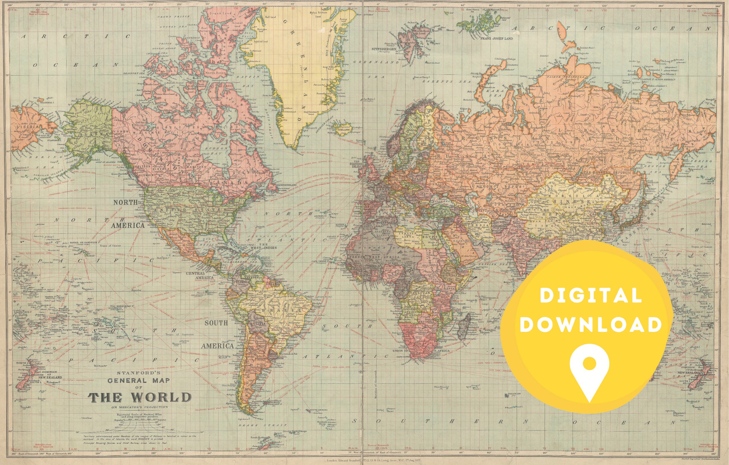 World Map Vintage School Map World Atlas Printable Art Map - Etsy Australia