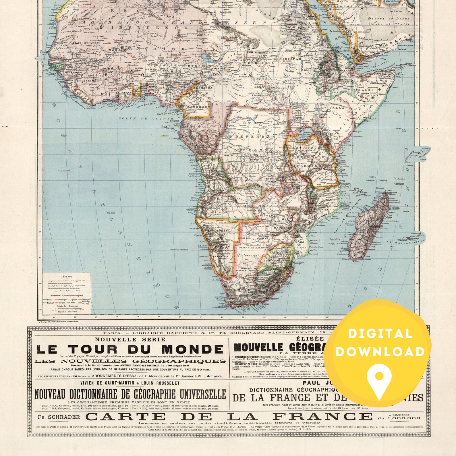 Digital Africa Map, Printable Africa Map, Africa Map Poster, Countries ...