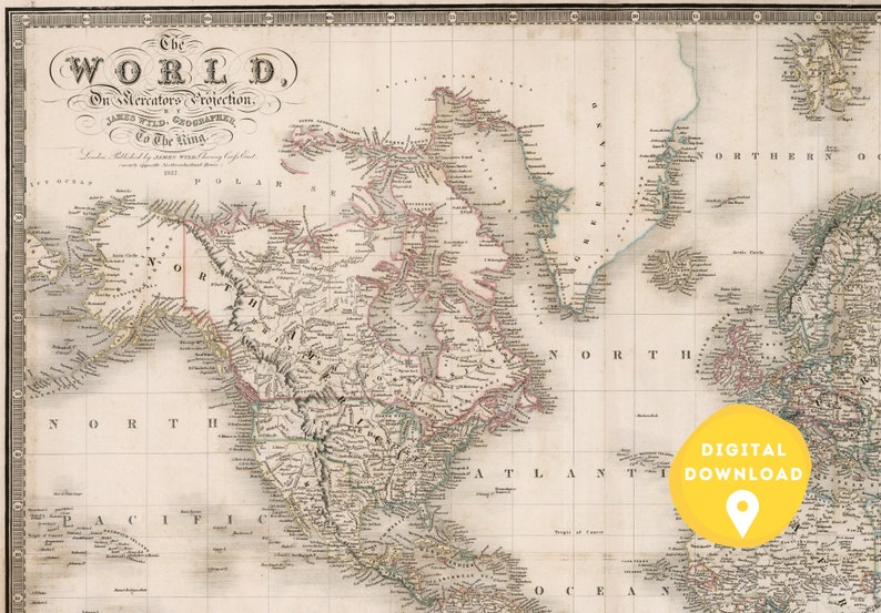 Vintage World Map, Rare Map, World Map, Wall Art Printable, Retro Map ...