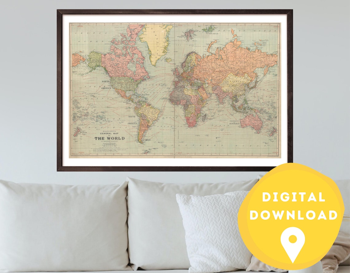 World Map Vintage School Map World Atlas Printable Art Map - Etsy Canada