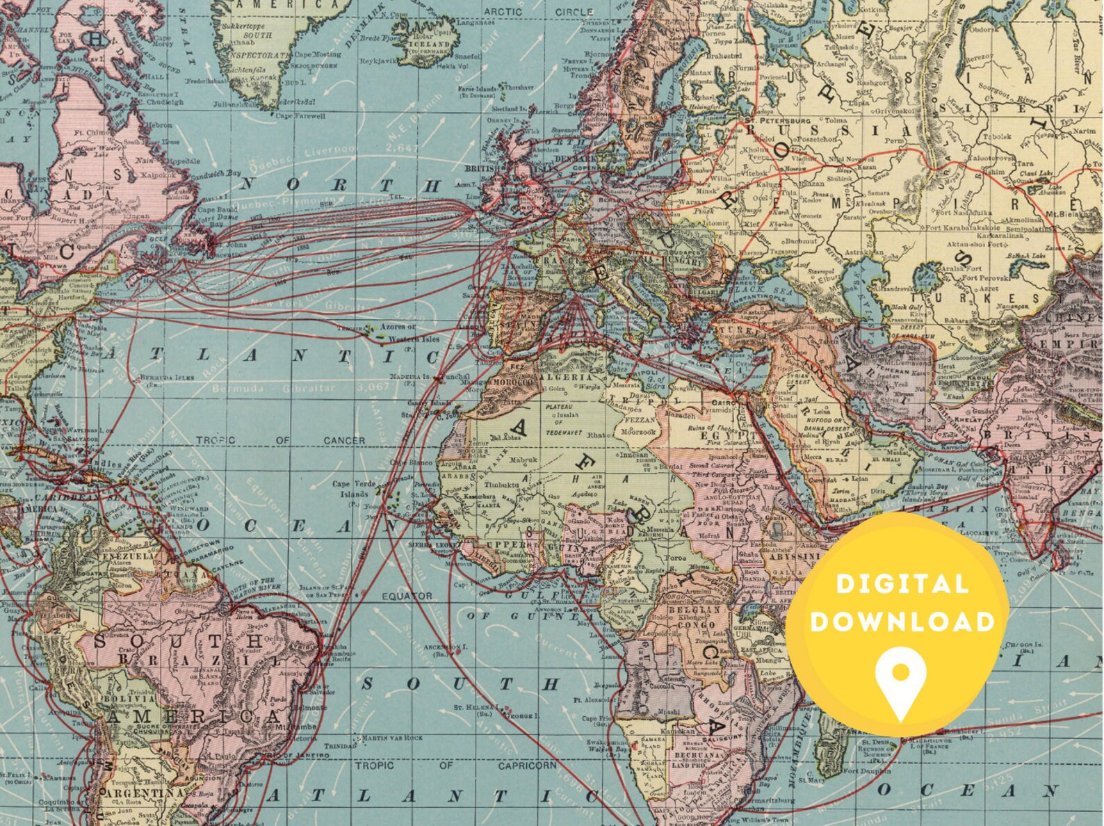 World Map. 1912, Digital Download, Vintage Map, Retro Map, Antique ...