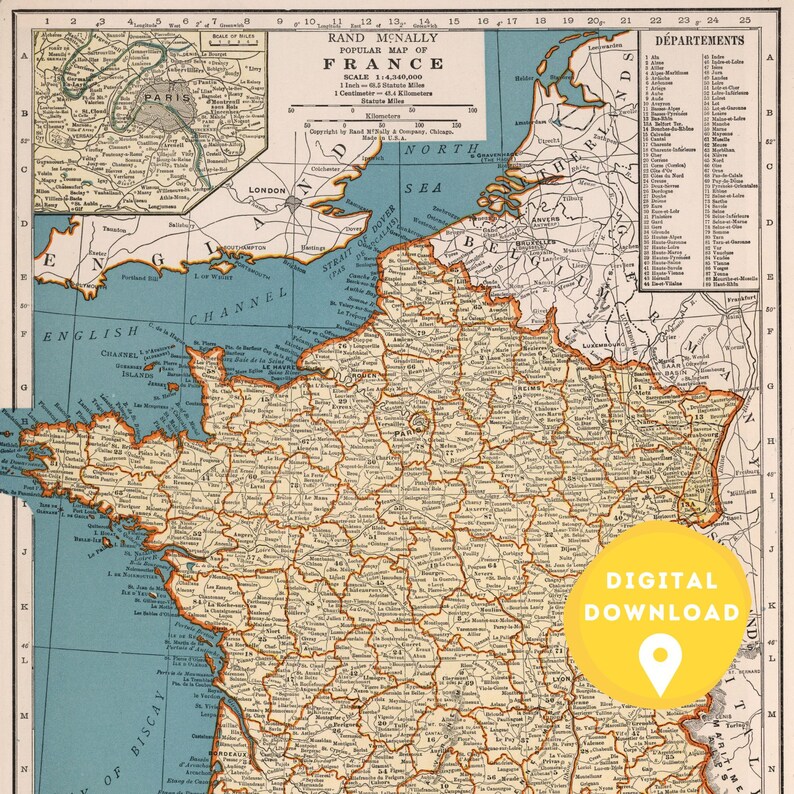 Map of France, Printable France Map, France Map Poster, France Map ...