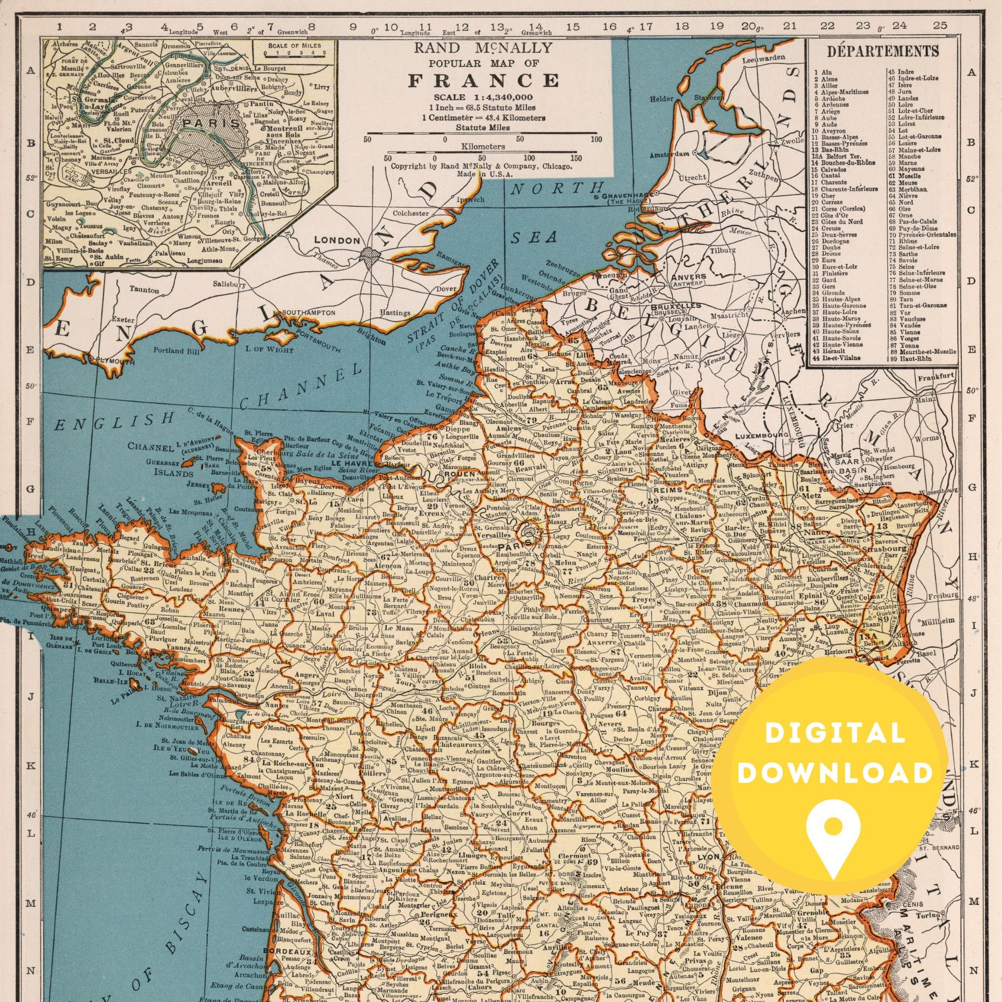 Map of France, Printable France Map, France Map Poster, France Map ...