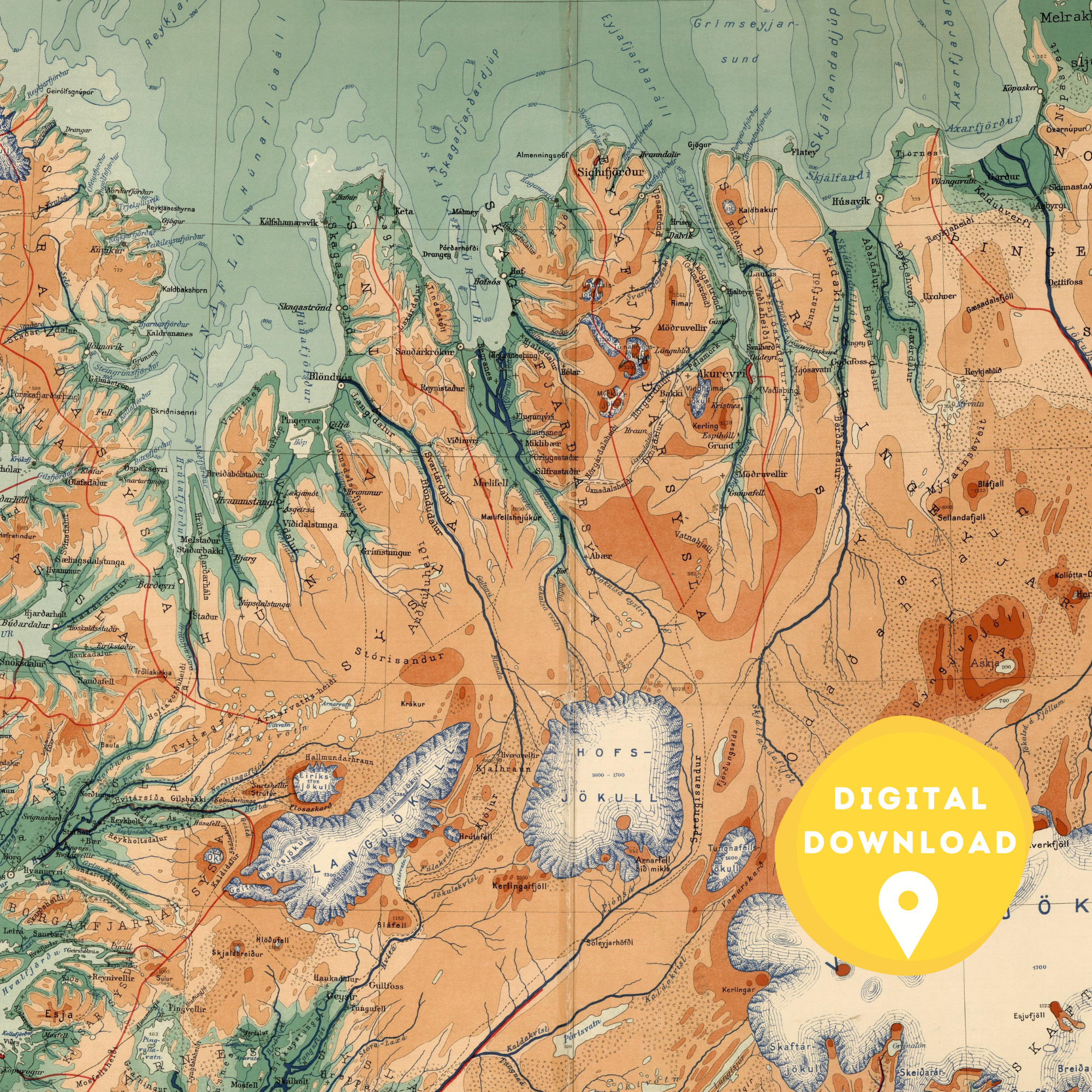 Map of Iceland, Iceland Map Print, Iceland Poster, Iceland Map, Iceland ...