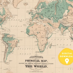 1870 World Map: Vintage Terrain Map (digital Download) - Etsy
