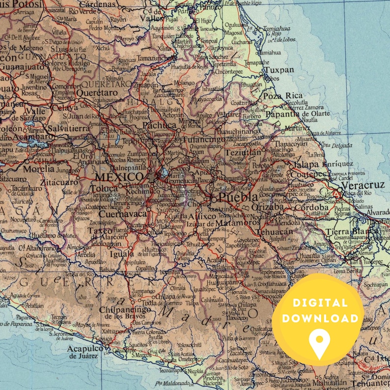 Map of Mexico, Printable Mexico Map, Central America Map Poster, Mexico ...