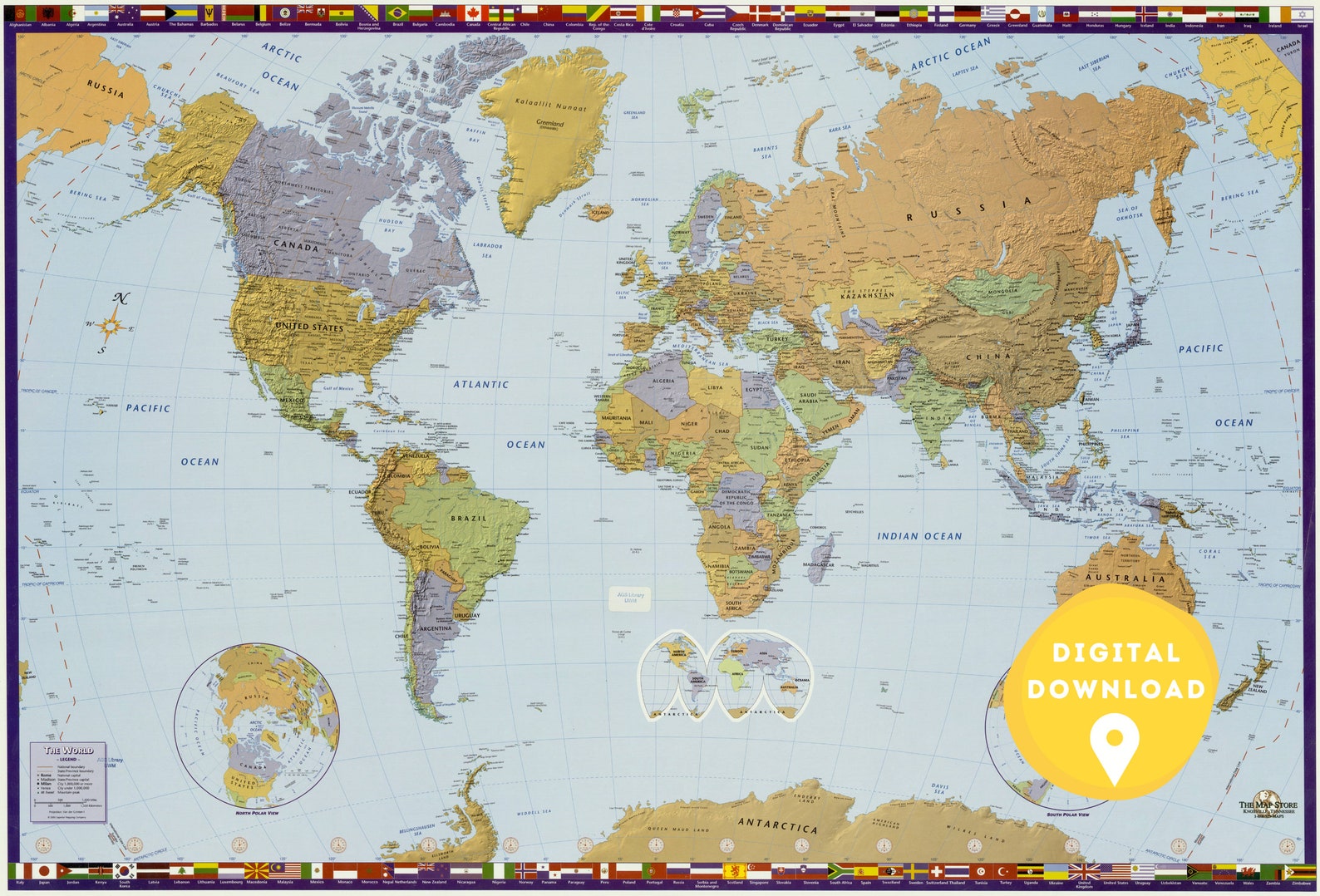 Carte politique mondiale numérique, carte politique imprimable, affiche ...