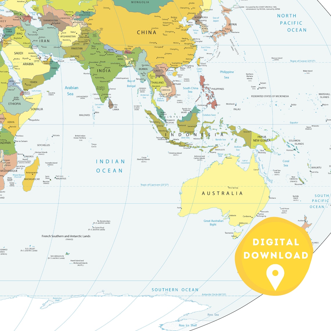 Digital World Political Map Printable Political Map World - Etsy Australia