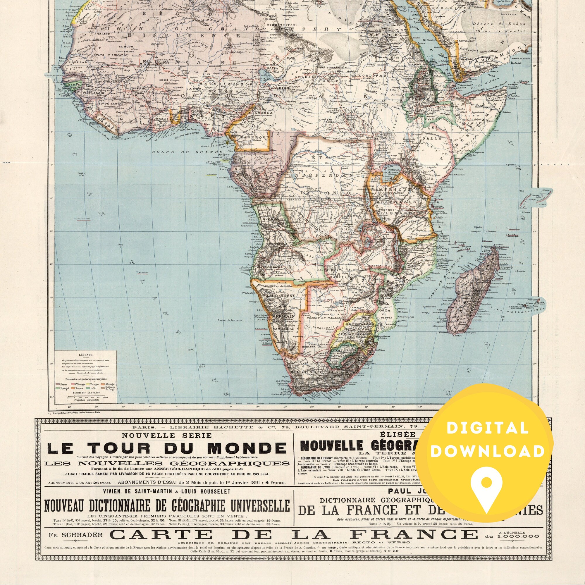 Digital Africa Map, Printable Africa Map, Africa Map Poster, Countries ...